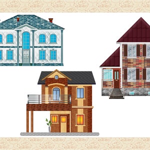 Wood, Brick & Stone Buildings/houses Clip Art, Detailed Buildings ...