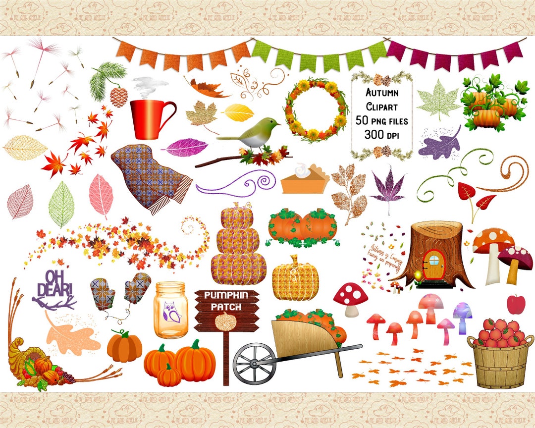 Autumn Clipart & Embellishments, Leaves, Pumpkin Clip Art, Burlap ...
