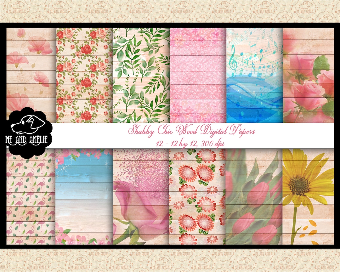 SALE 99 CENTS Shabby Chic Wood Digital Papers, Wood With Flowers ...