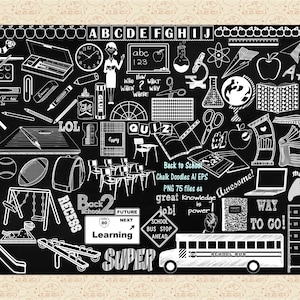 Chalk School Day Doodles Clipart, Chalkboard Clipart, Back to School ...