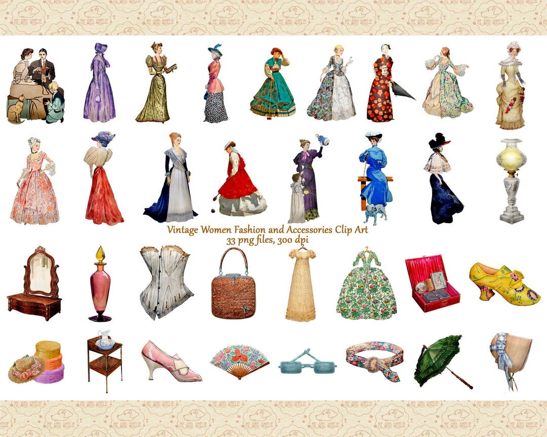 Vintage Women's Fashion, Accessories Clipart, Victorian Women, 18th ...
