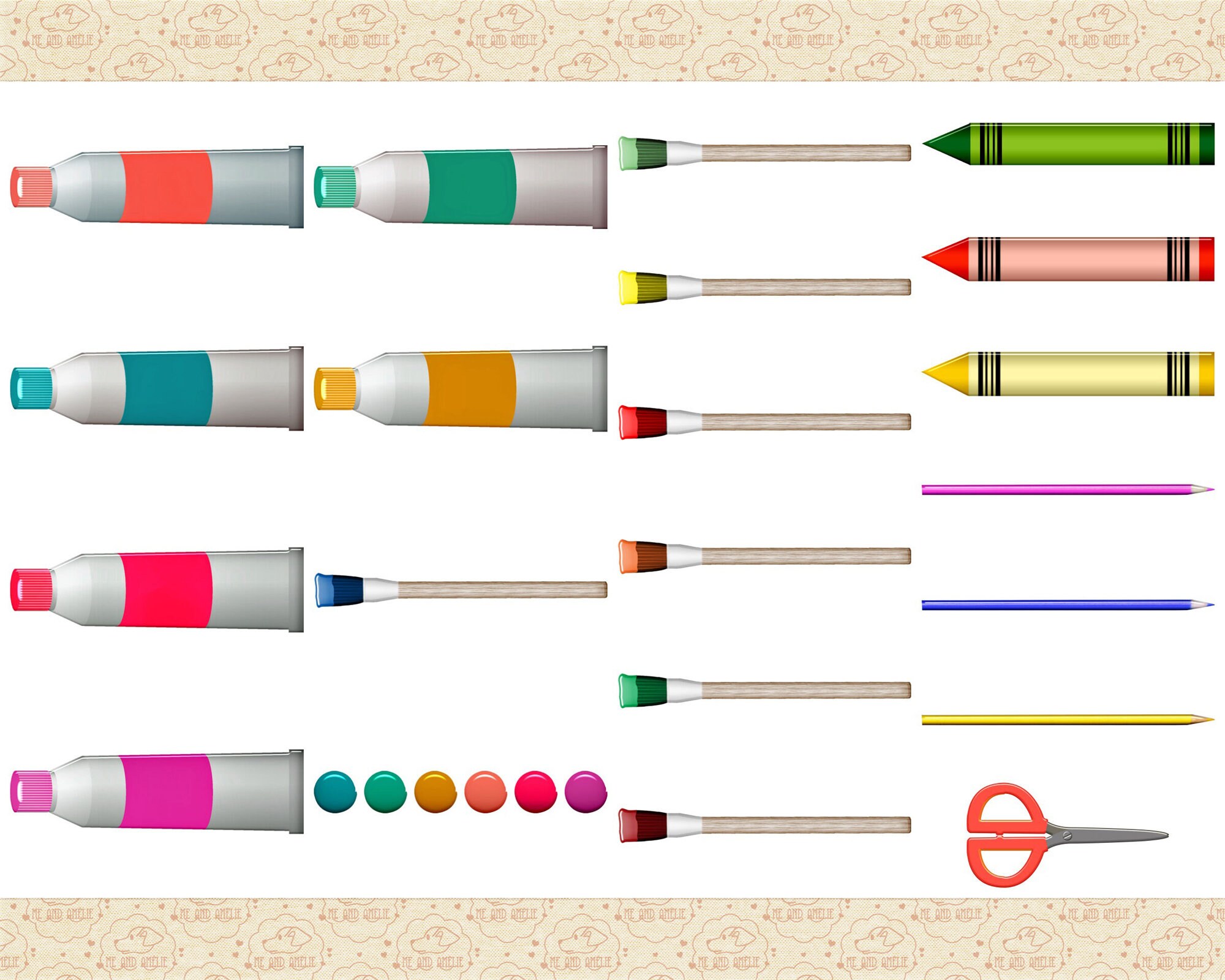 Back to School Clip Art School Supplies Paints Pencils - Etsy