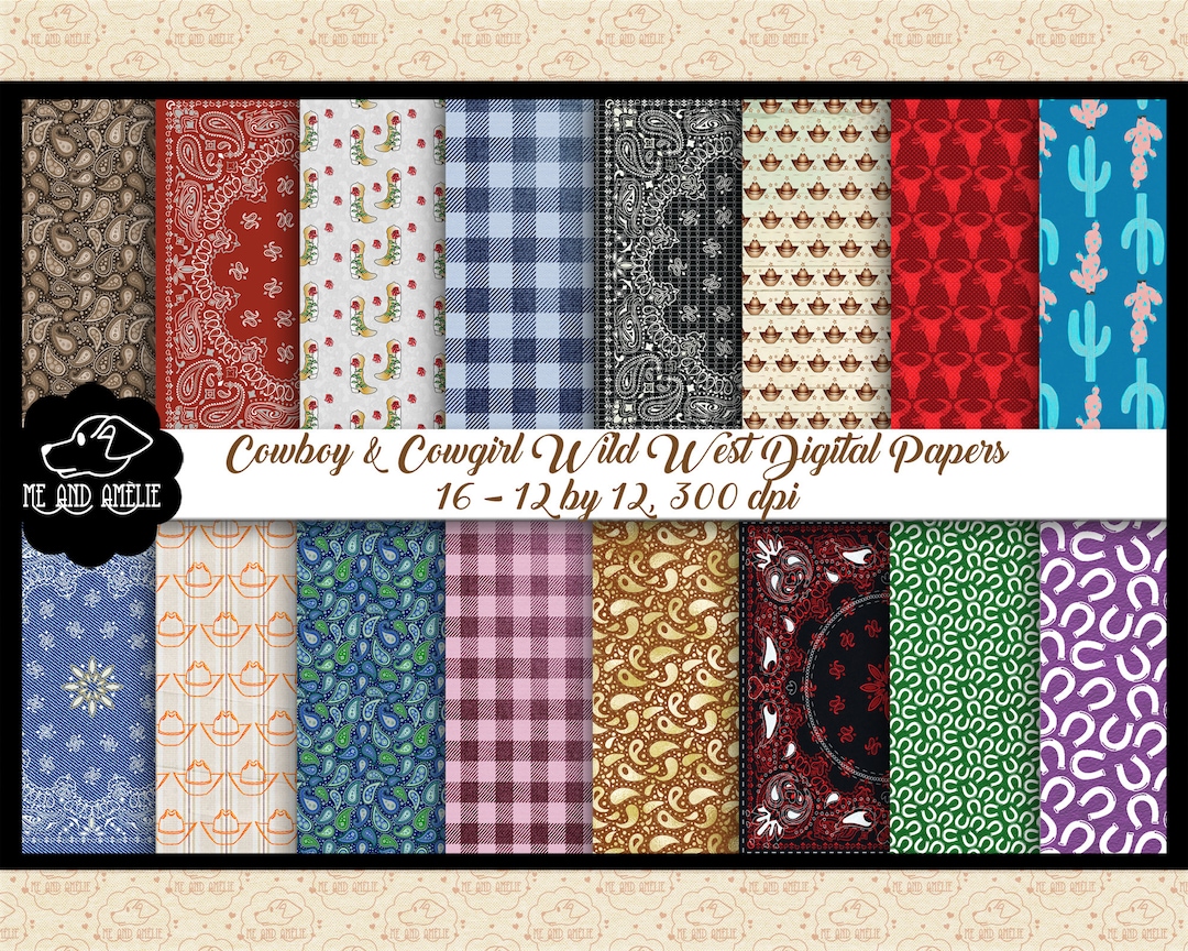Cowboy & Cowgirl Wild West Digital Papers, Country Western Background ...