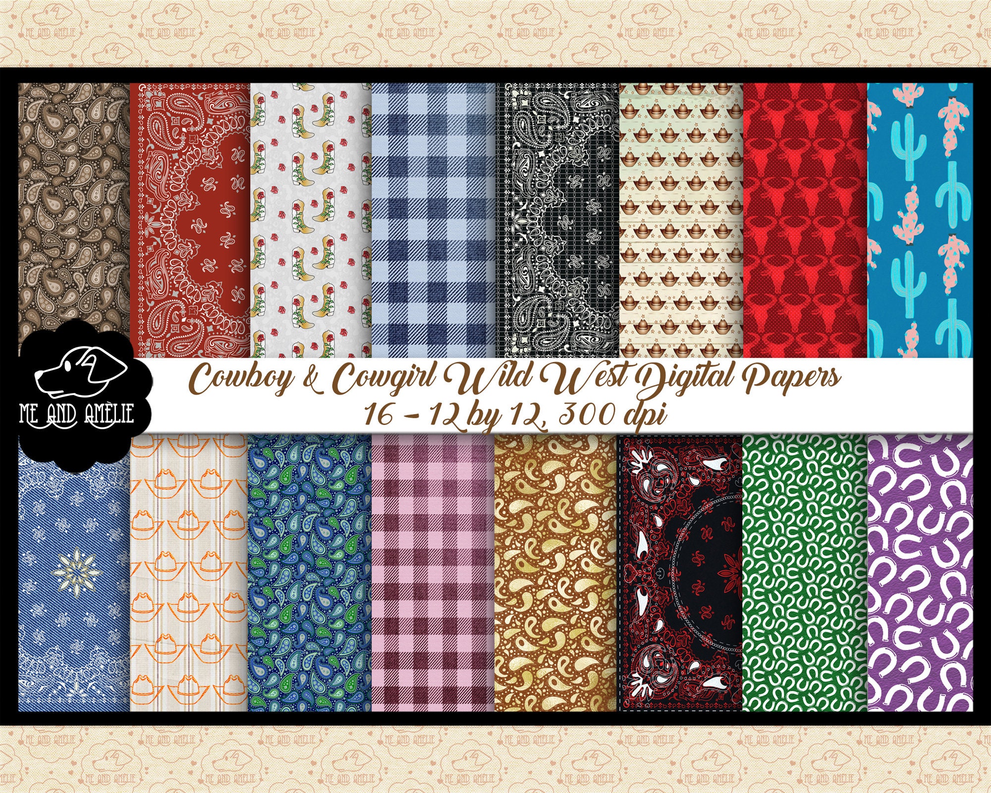 Cowboy & Cowgirl Wild West Digital Papers Country Western - Etsy