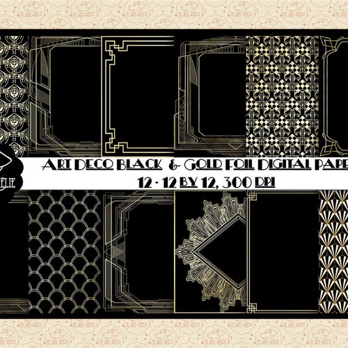 Art Deco Black and Gold Foil Digital Papers Gatsby Style Art - Etsy