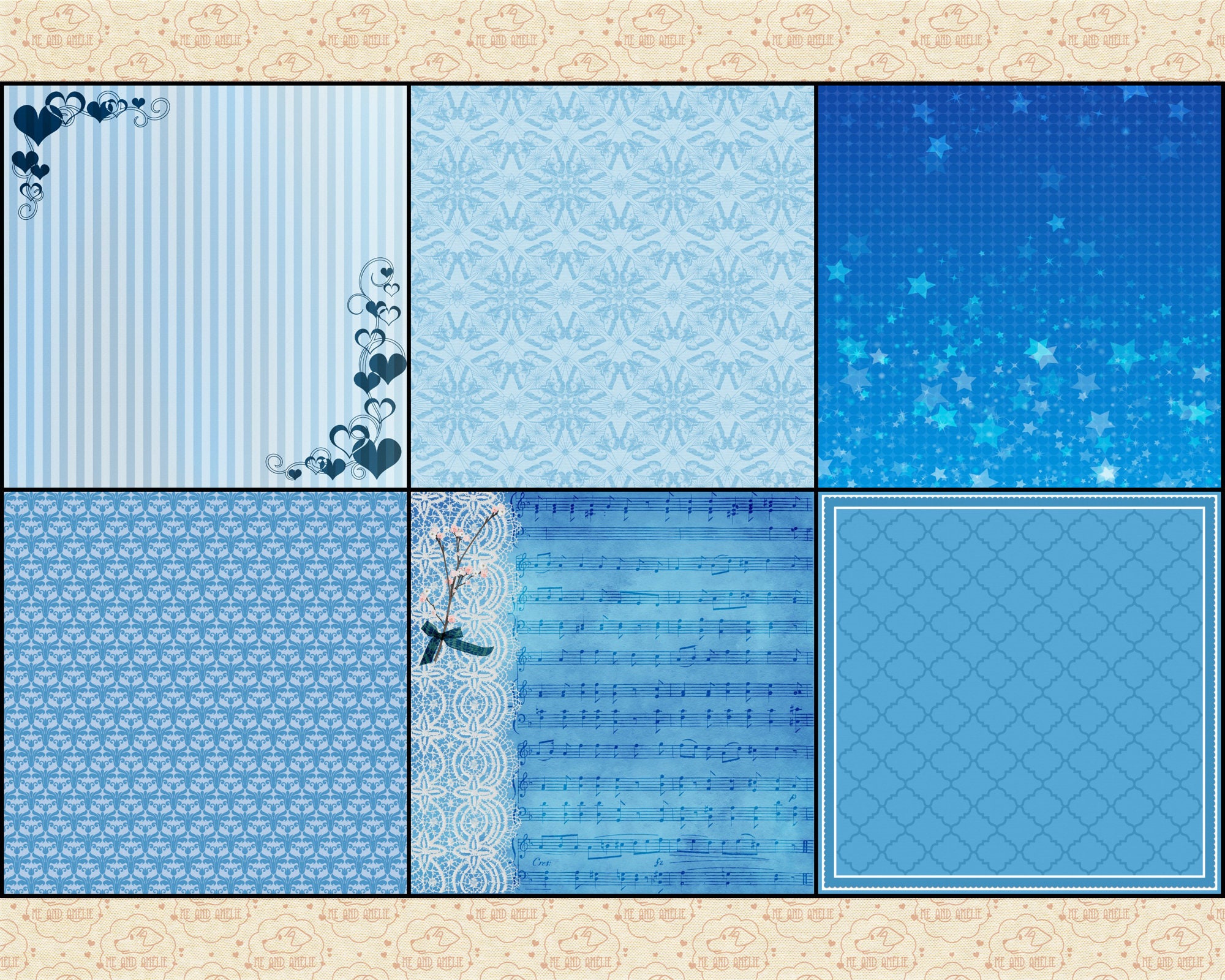 Blue Variety Digital Papers Various Shades of Blue Blue | Etsy