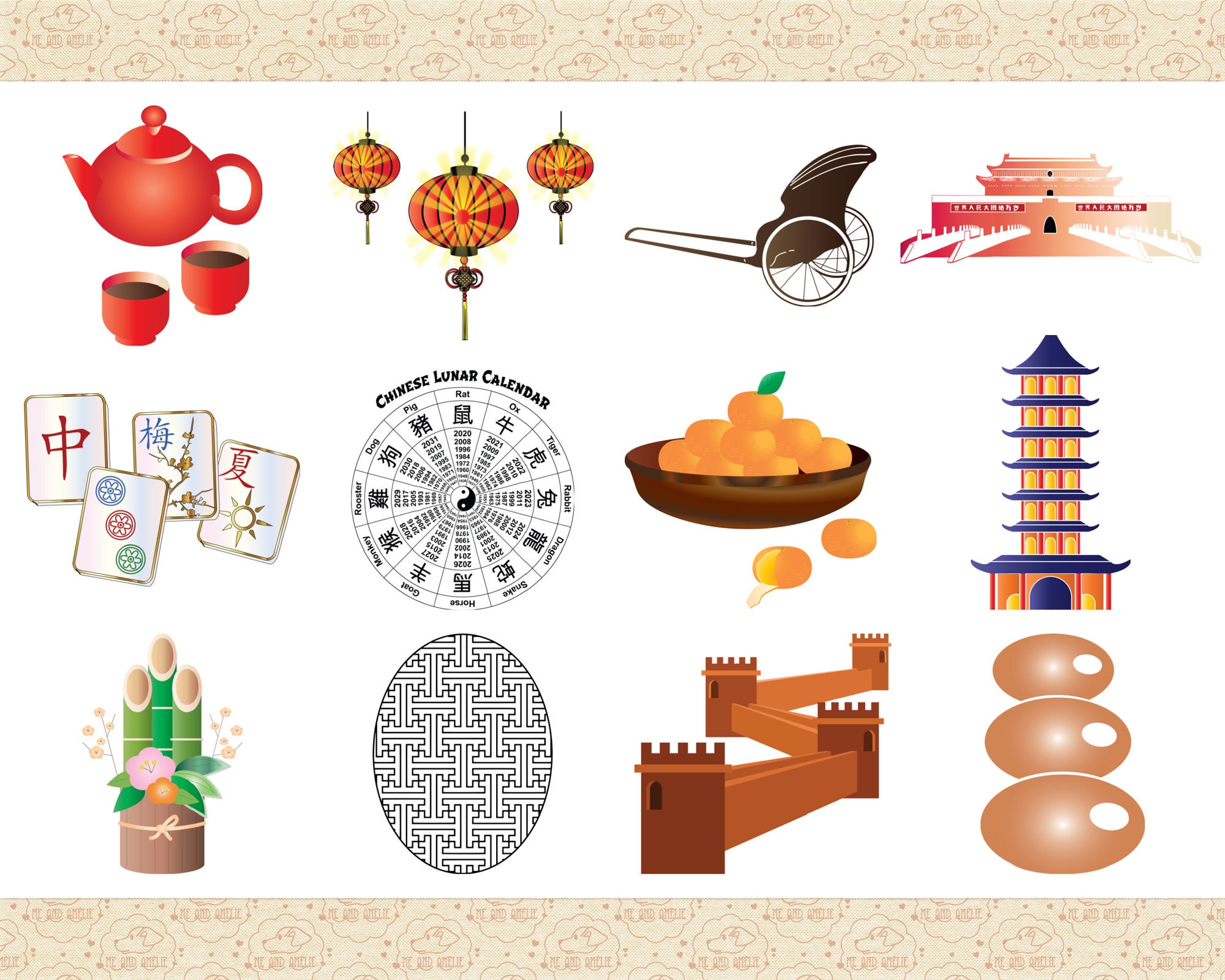 Chinese Icons AI EPS PNG no Svg Cutting Files Tea Food - Etsy