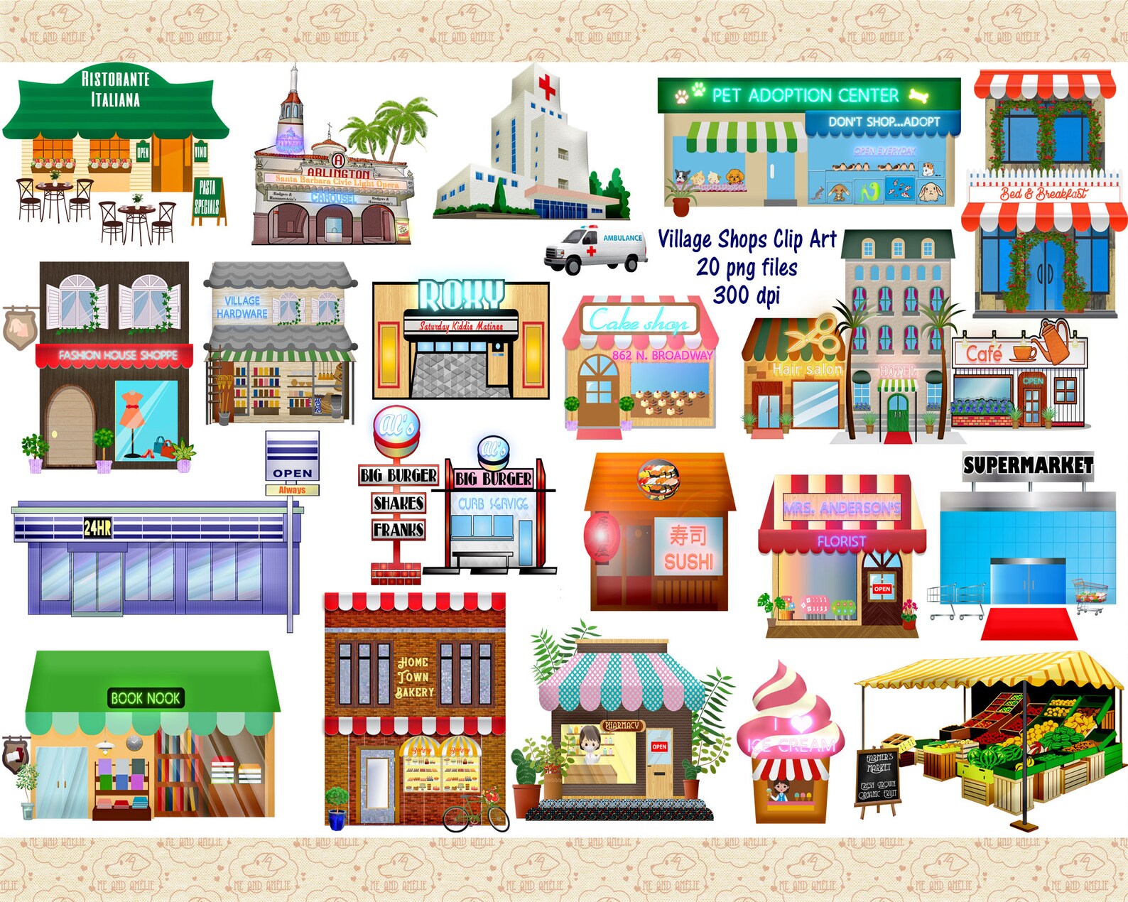 Village Shops Clipart, Neon Signs, PNG Files - Etsy