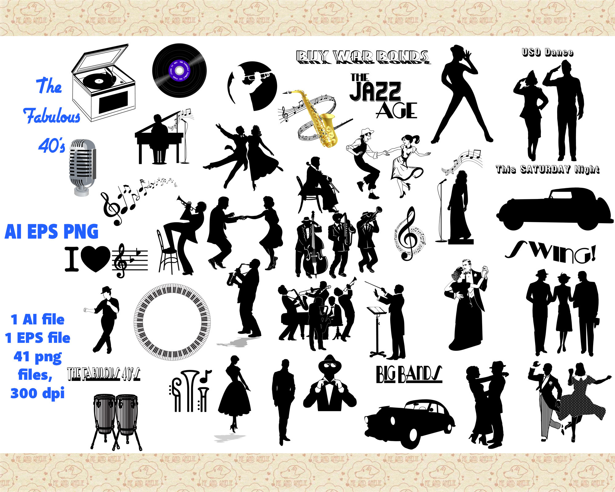 The Fabulous 40's Silhouettes AI EPS no Svg & PNG 1940s - Etsy