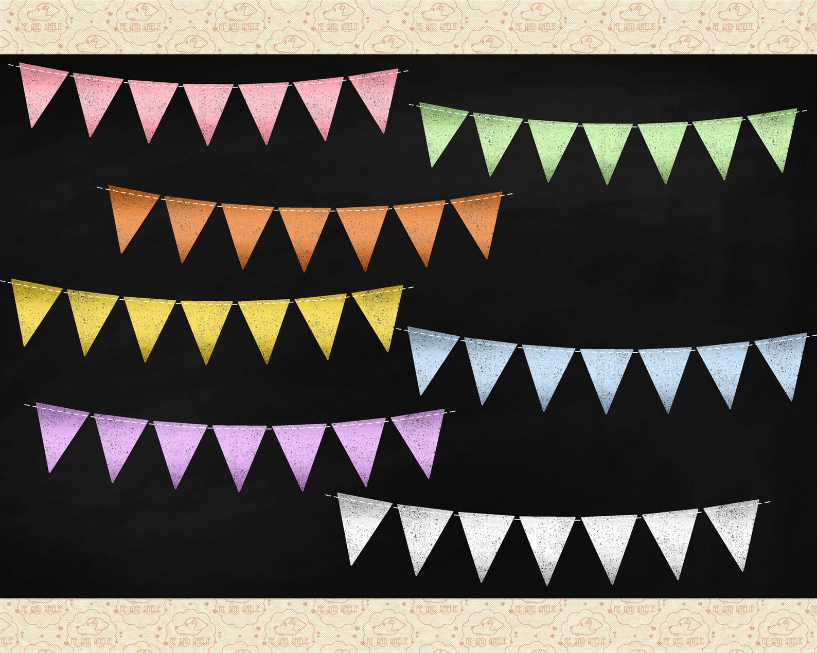 Chalk Colorful Bunting Clip Art Chalkboard Textures Chalk | Etsy