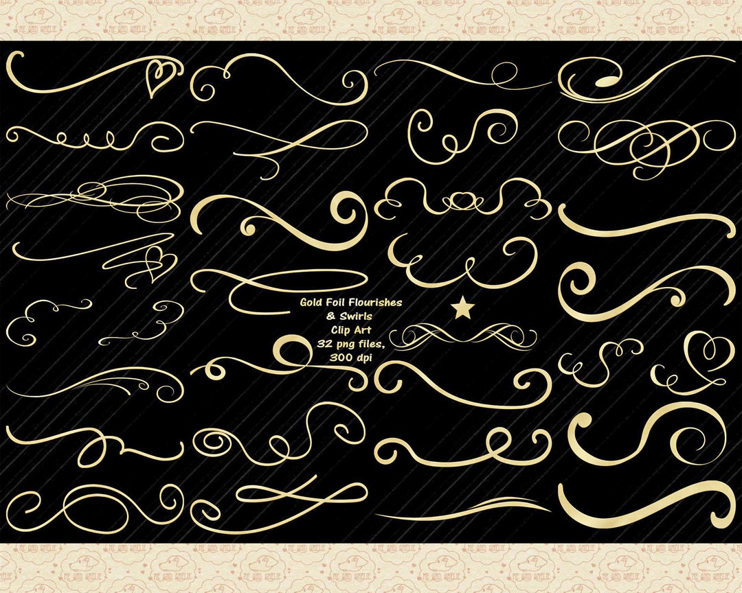 Gold Foil Flourishes & Swirls Clip Art, Border Clip Art, Divider ...