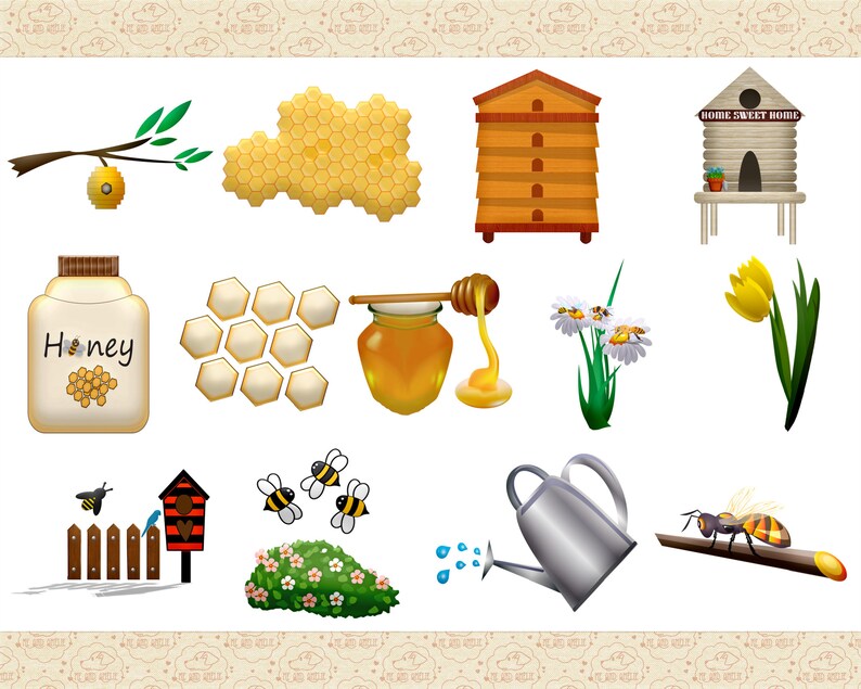 Busy Bee Clipart Cute Bees Beehive Clipart Honey Honey Bee - Etsy