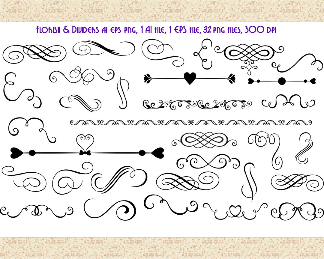 Flourishes & Dividers AI EPS (no Svg) and PNG, Flourish Clip Art ...
