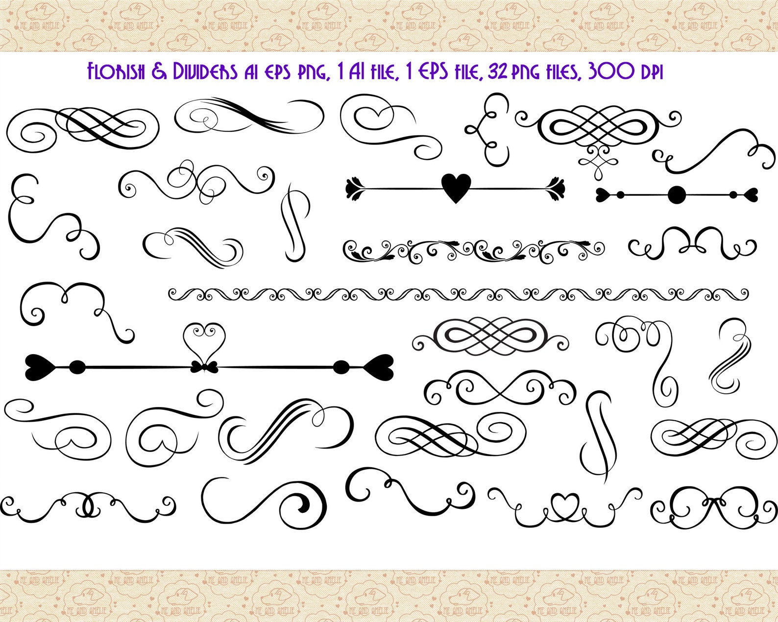 Flourishes & Dividers AI EPS no Svg and PNG Flourish Clip | Etsy