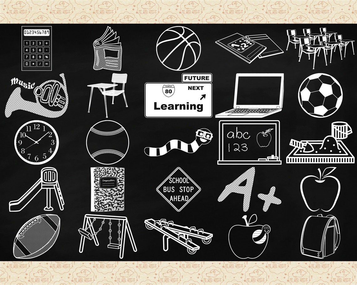 Chalk School Day Doodles Clipart Chalkboard Clipart Back to - Etsy