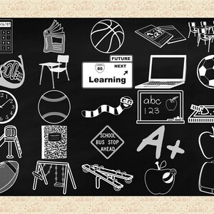 Chalk School Day Doodles Clipart, Chalkboard Clipart, Back to School ...
