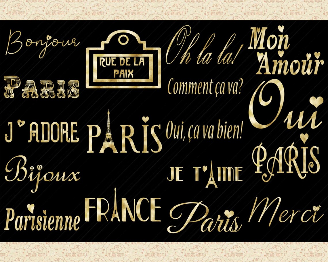 Gold Foil Paris Clipart Gold Eiffel Tower French Clipart - Etsy