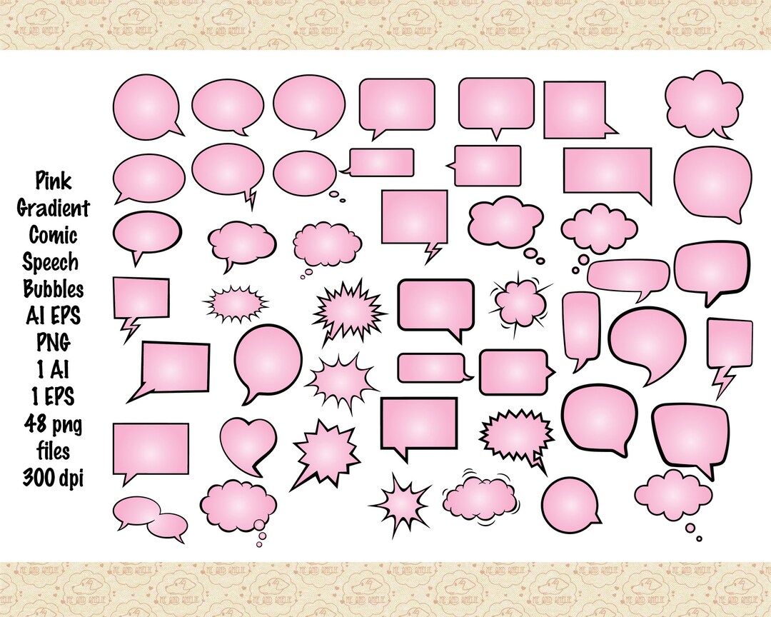 Comic Speech Bubbles AI EPS (no Svg) PNG, Gradient Pink Bubbles ...