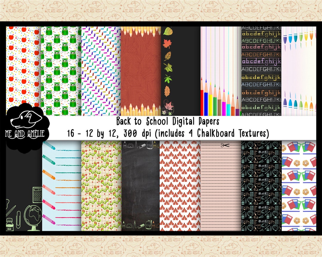 Back to School Variety Digital Papers, Pencil Crayon Border Paper ...