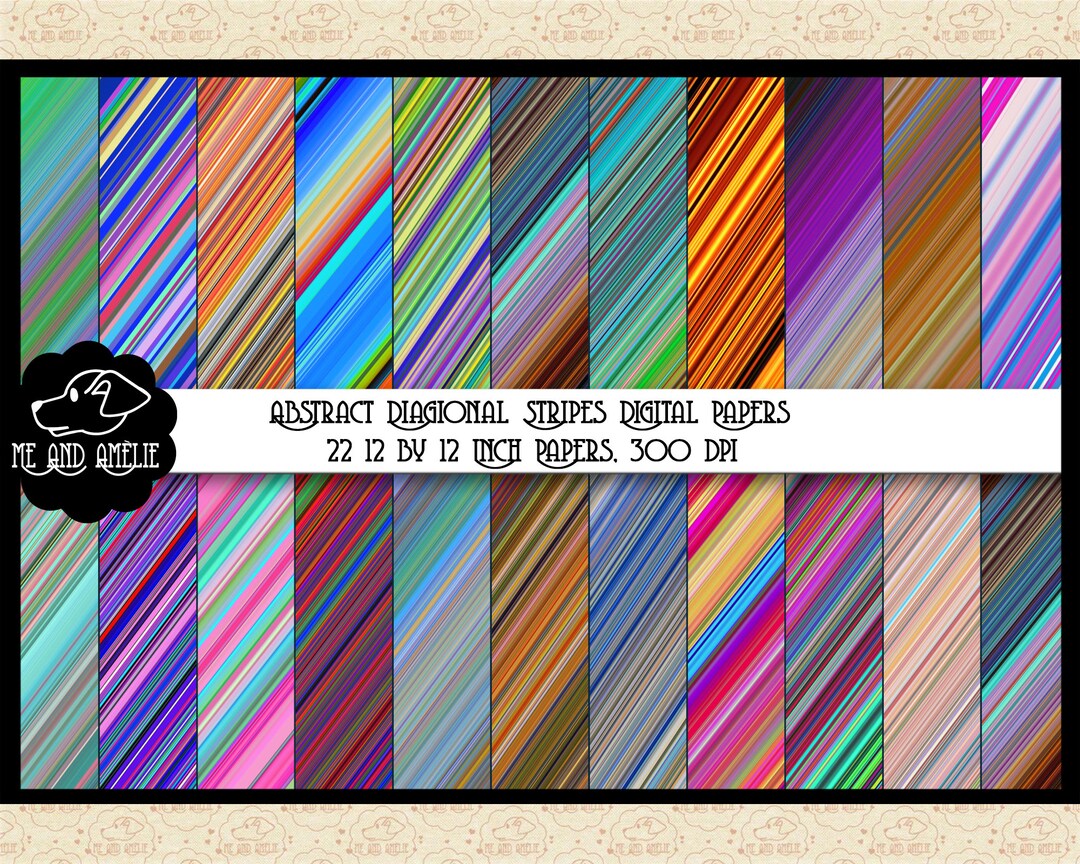 Abstract Diagonal Stripes Digital Papers, Colorful Stripes, Stripe ...