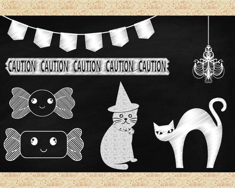 Halloween Chalkboard Clip Art Chalk Pumpkins Haunted House | Etsy