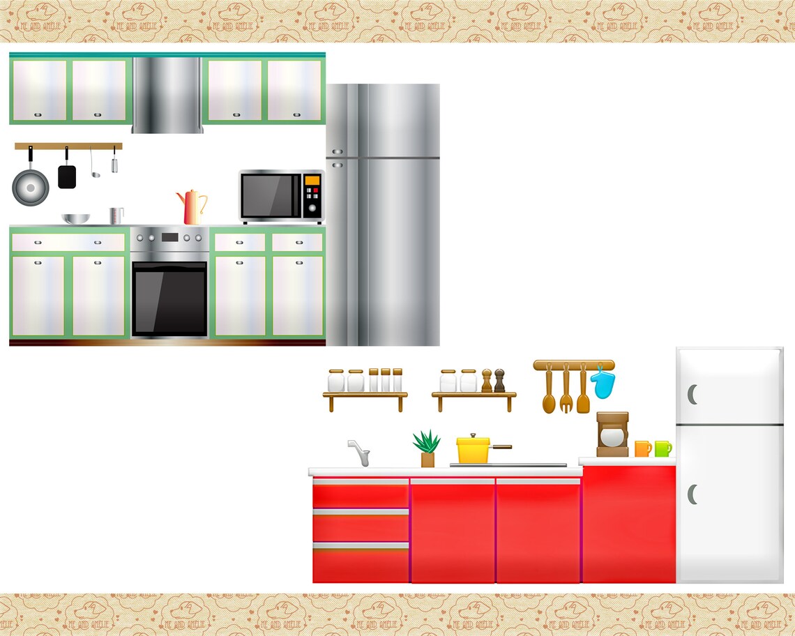 Kitchen Groups Clipart Refrigerator Clipart Retro Kitchen - Etsy