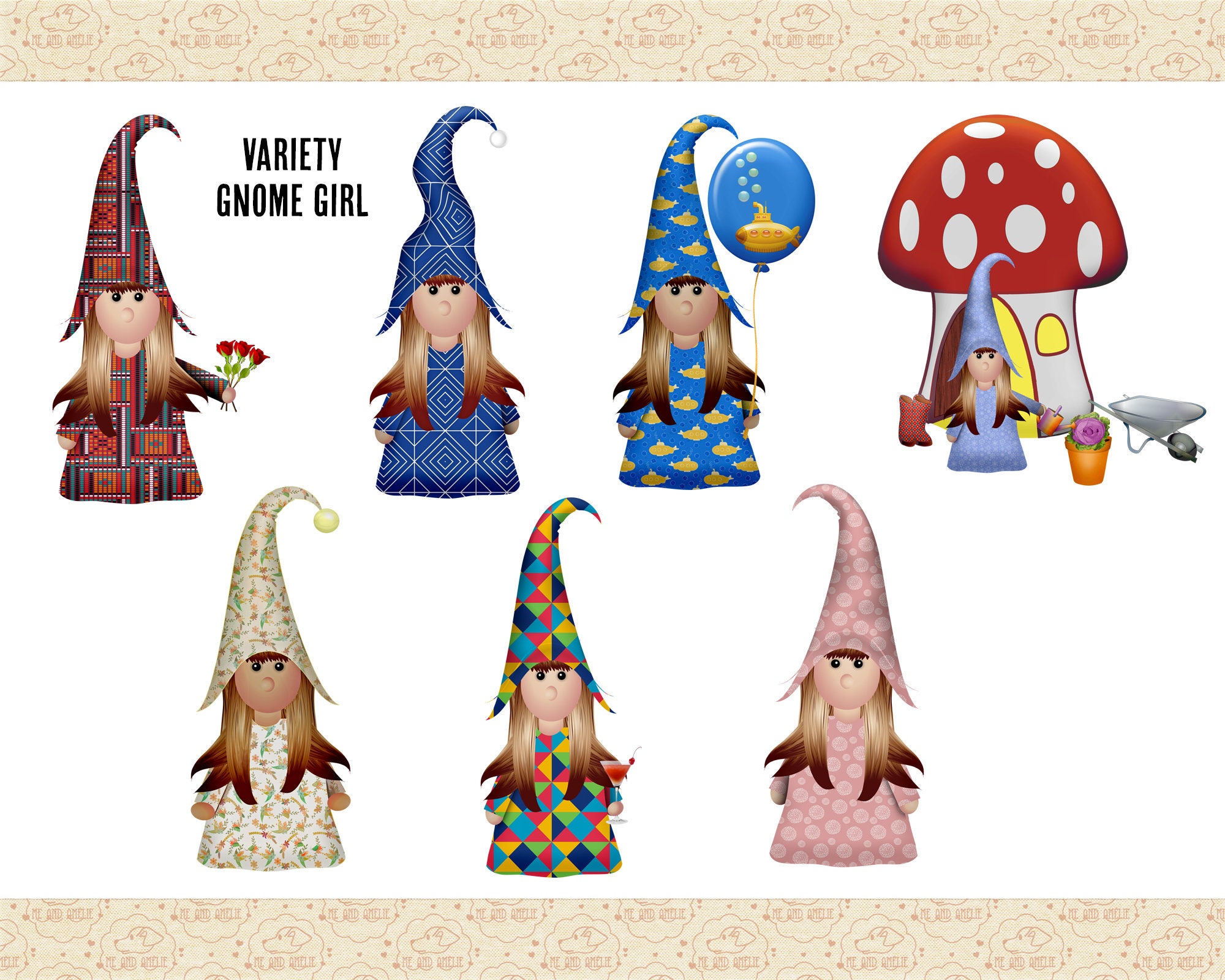 Girl Gnome Clip Art, Scandia Style (PNG Files) - Etsy
