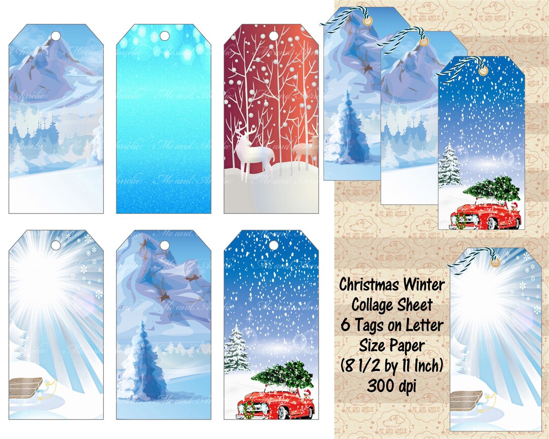 Christmas Winter Snow Gift Tag Collage Sheet, Gift Card Making, 6 Tags ...