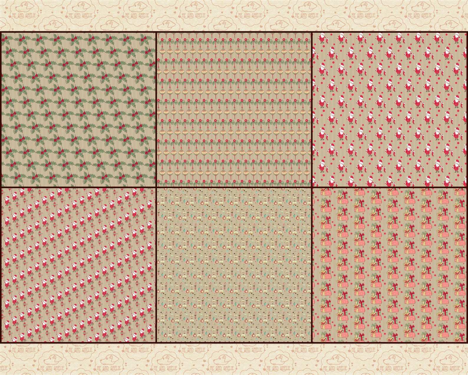 Christmas Kraft Digital Papers W/retro Patterns Brown Paper - Etsy