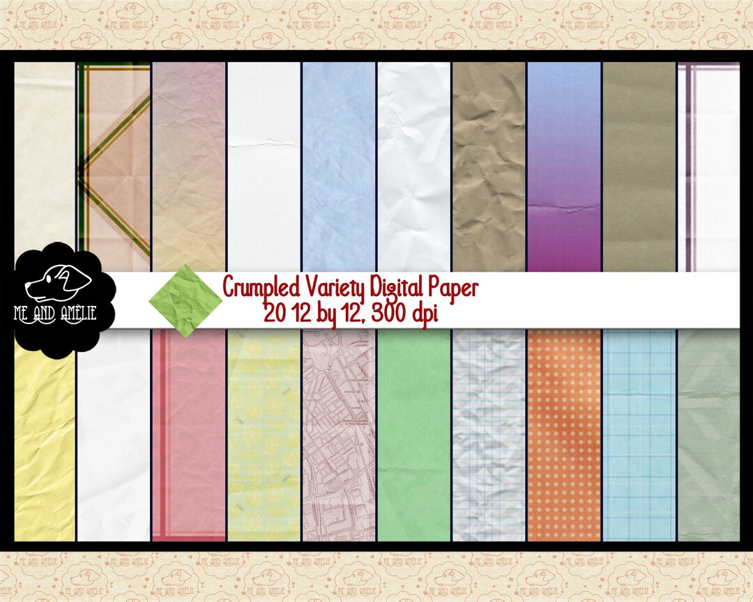 Crumpled Texture Digital Paper MEGAPACK, Creased Cardboard, Junk ...