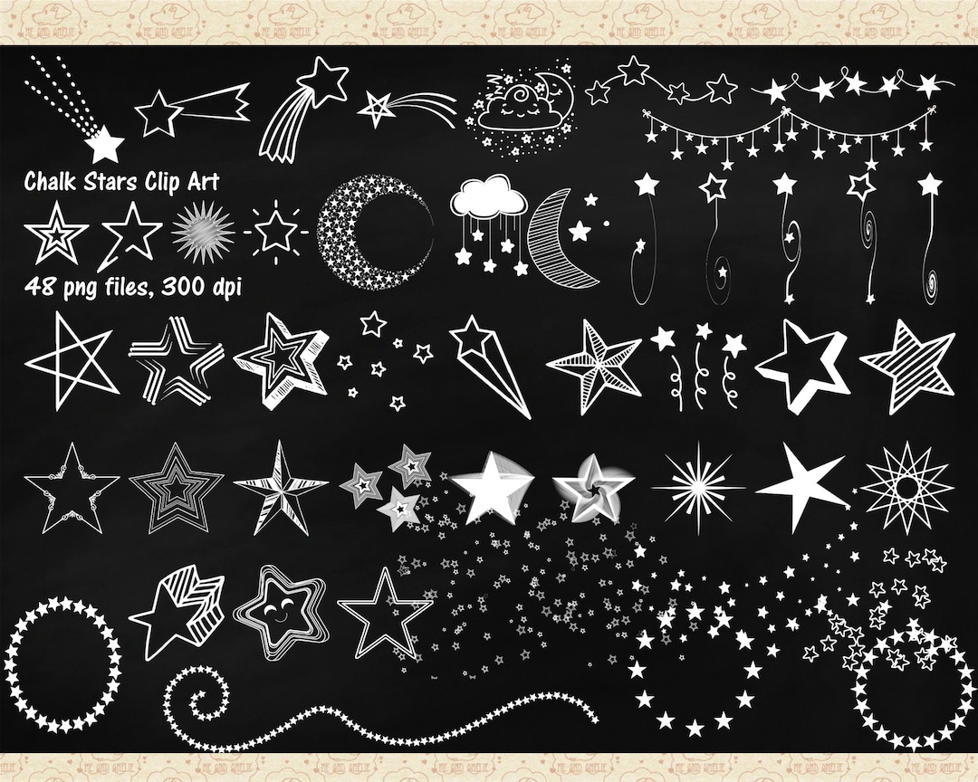 Chalkboard Stars Clipart, Chalk Star Bunting, Chalk Star Swirls, Chalk ...