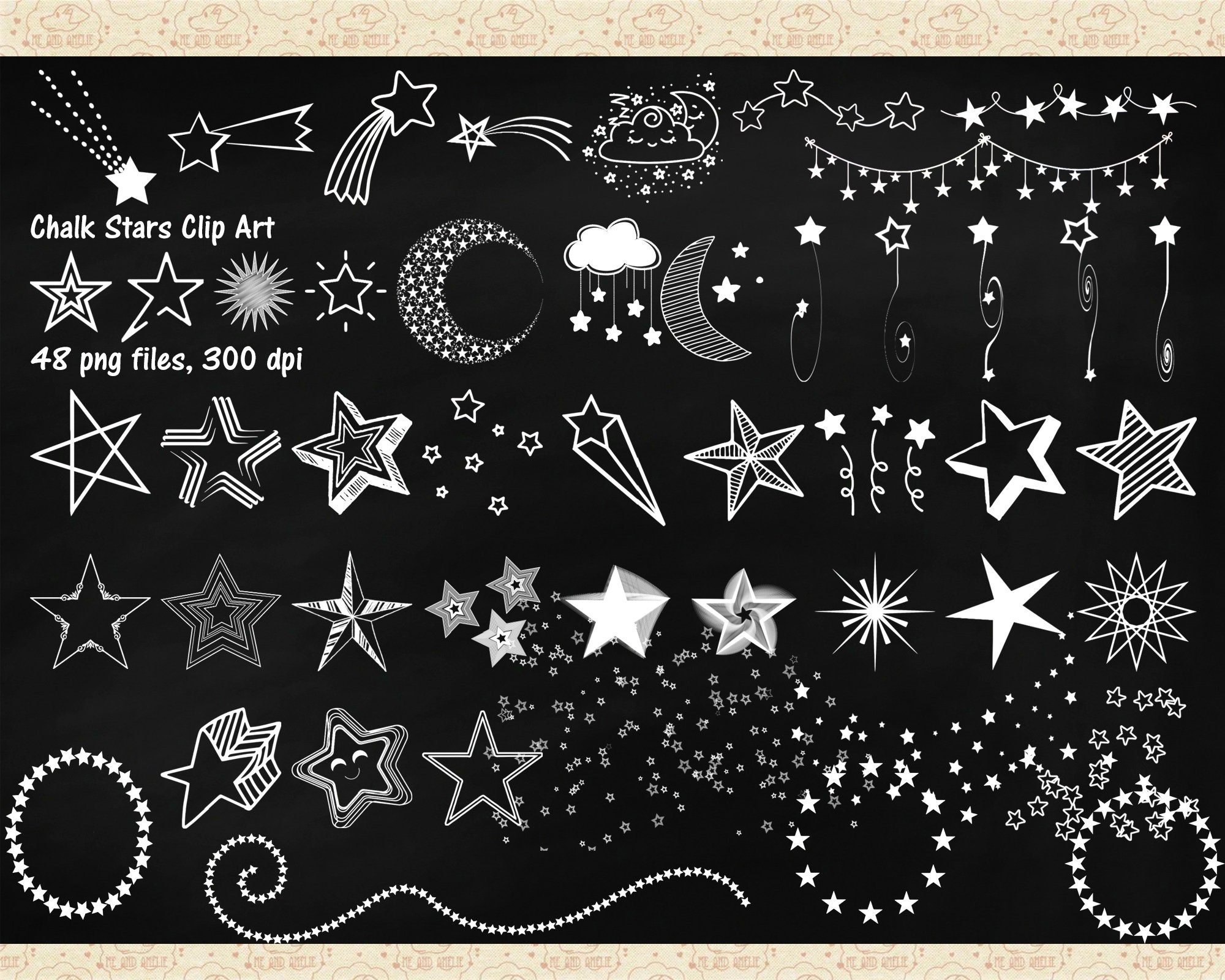 Chalkboard Stars Clipart Chalk Star Bunting Chalk Star - Etsy