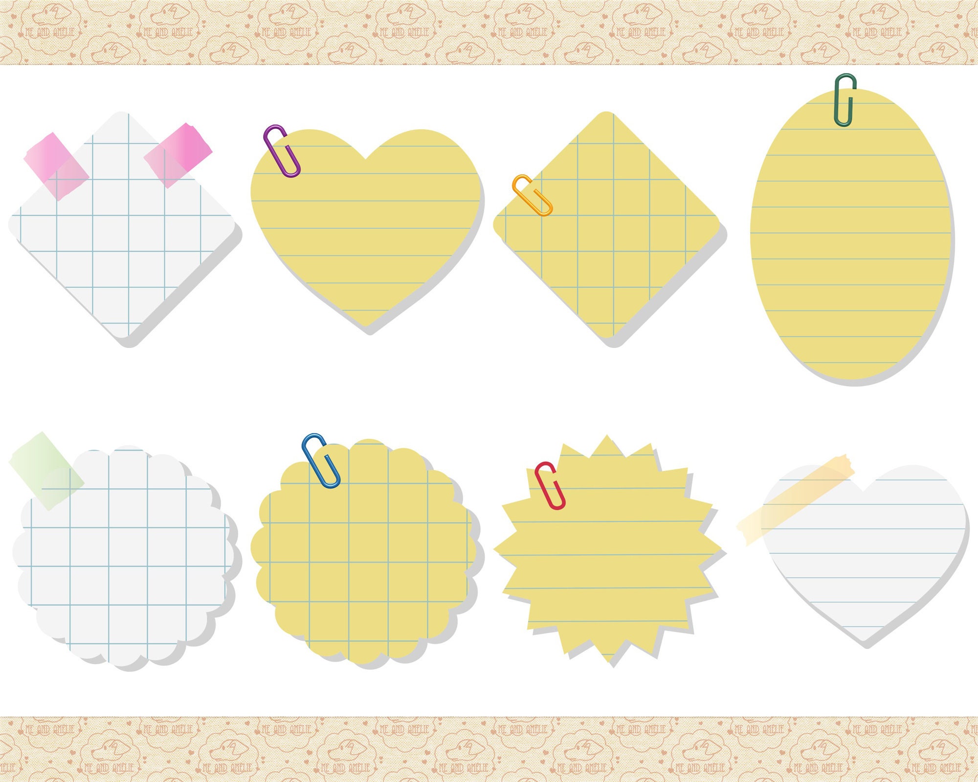 Notepapers W/ Pins Clips Tape Inc. Clip Art Crumpled Paper - Etsy
