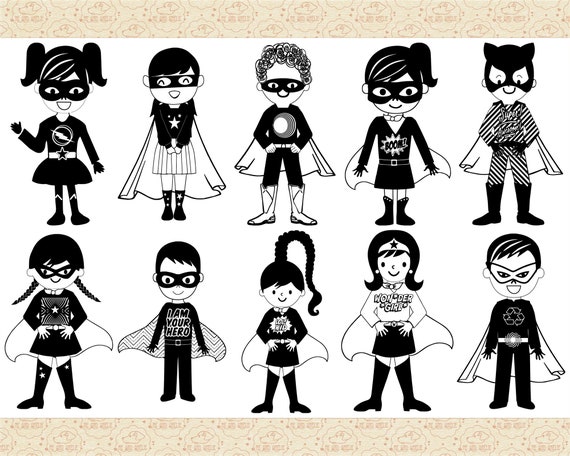 Superhero Kid Clipart Black And White