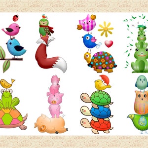 SALE 99 CENTS Animal Towers Clipart, Stacked Cute Animals, Kawaii ...