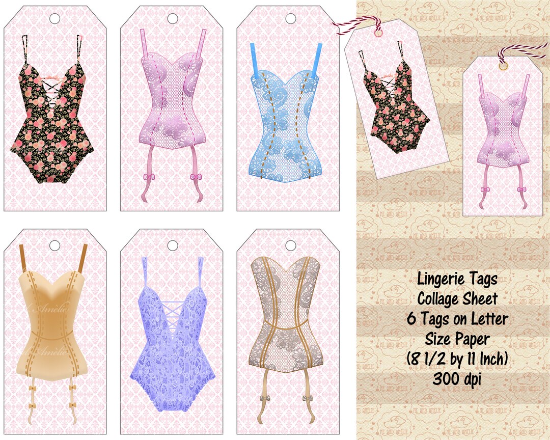 Lingerie Lace Gift Tag Collage Sheet, Gift Card Making, 6 Tags on One ...