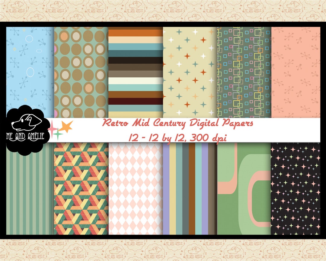 Retro Mid Century Atomic Age Digital Papers (large Patterns) Mod Retro ...