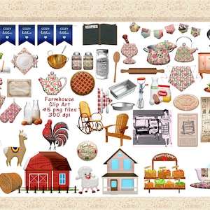 Farmhouse Clip Art, Farmhouse Kitchen Graphics, Wood Stove, Barn ...