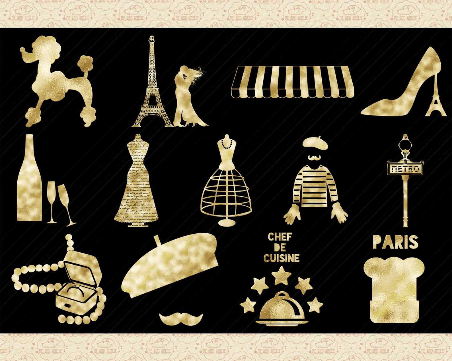 Gold Foil Paris Clipart Gold Eiffel Tower French Clipart - Etsy
