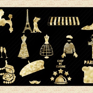 Gold Foil Paris Clipart, Gold Eiffel Tower, French Clipart, Parisian ...