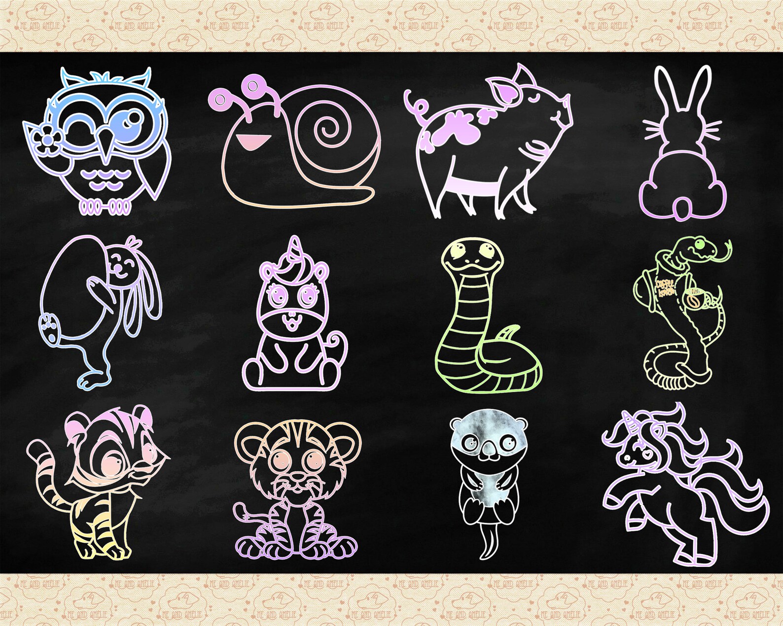 Chalkboard Animals Clip Art, 50 PNG Nursery Designs (digital Download ...