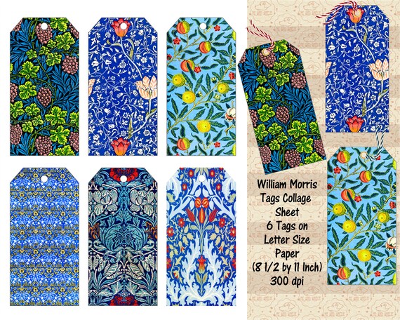 William Morris BLUES Gift Tag Collage Sheet CC0 Public | Etsy