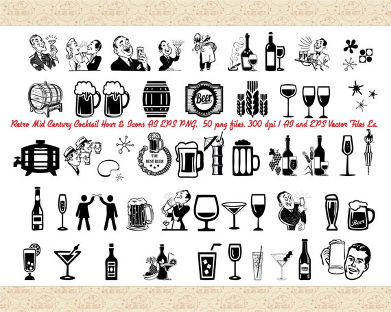 Retro Mid Century Cocktail Hour AI EPS PNG no Svg Retro - Etsy