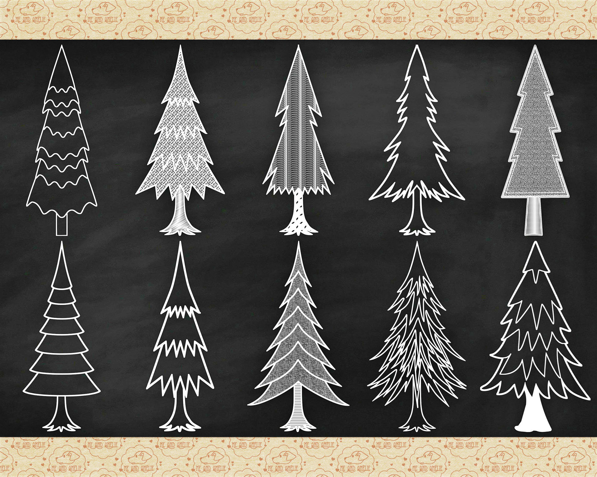Chalk Christmas Trees & Foreground Winter Forest Chalkboard - Etsy