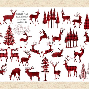 Red Buffalo Plaid Deer & Forest AI EPS Png(no Svg)lumberjack Plaid, Red ...
