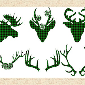 Green Buffalo Plaid Deer & Antler AI EPS Png(no Svg) Lumberjack Plaid ...