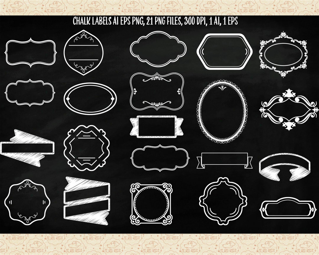 Chalk Labels Vector AI, EPS & PNG (no Svg), Label Clip Art, Ornamental ...