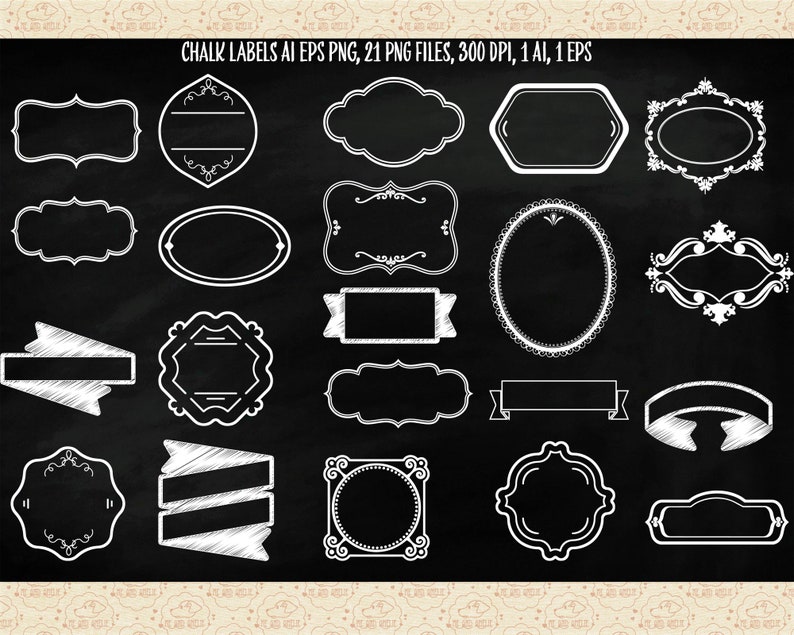 Chalk Labels Vector AI EPS & PNG no Svg Label Clip Art - Etsy