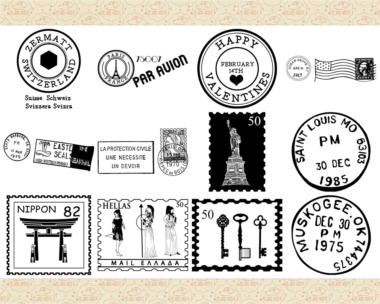 Postage Elements AI EPS PNG, (no Svg Cutting Files) Clip Art, Stamps ...