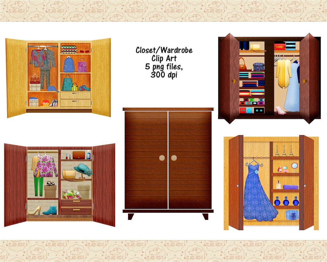 Closet Clipart, Wardrobe Clipart, Women's Closet Clipart, Armoire ...